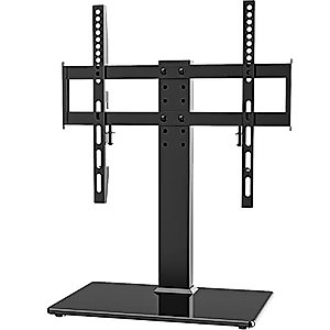 Universal TV Stand - Table Top TV Stand for 27-60 inch LCD LED TVs - 6 Level Height Adjustable TV Base Stand with Tempered Glass Base & Wire Management, VESA 400x400mm