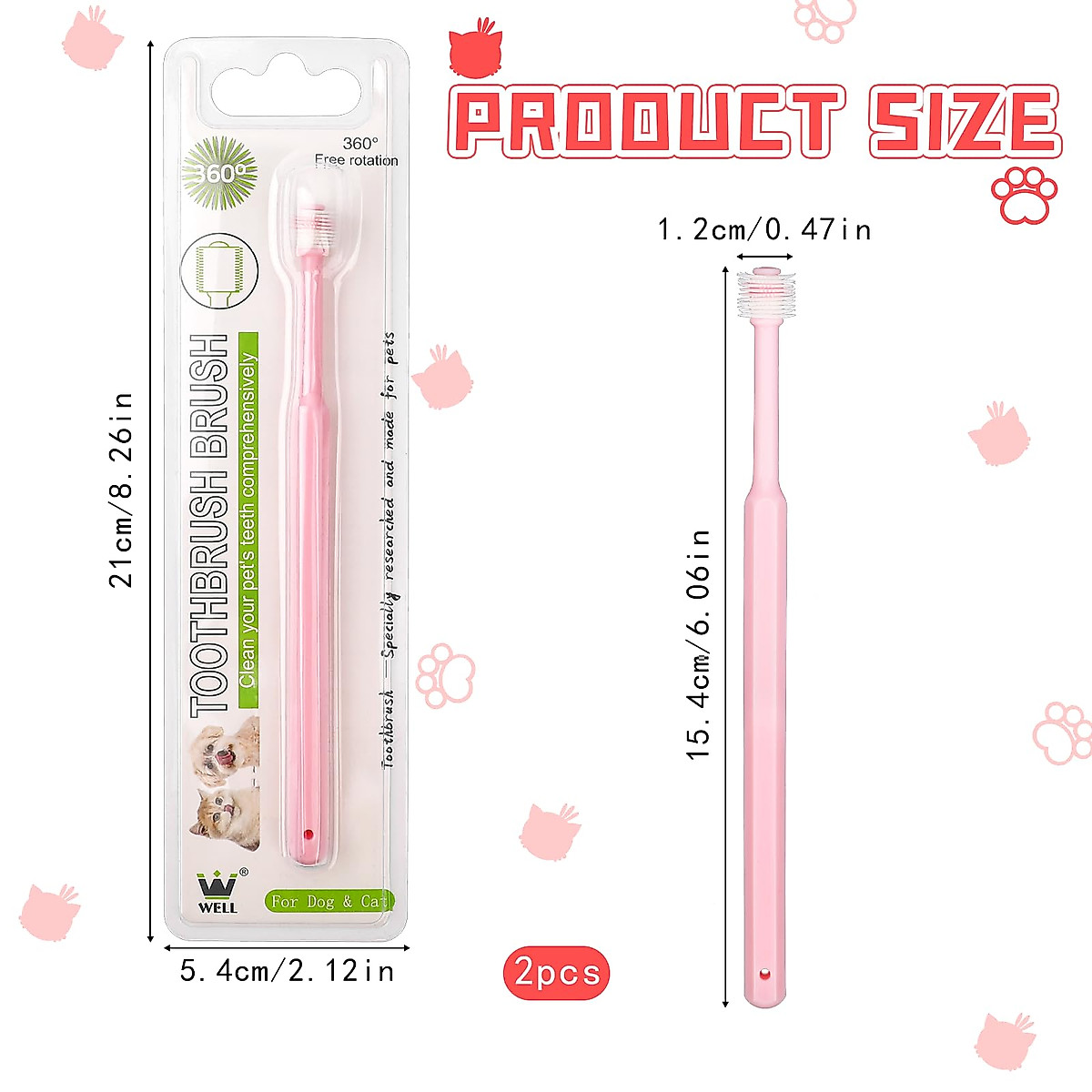 2 Pack Small Dog Toothbrush,360 Degree Silicone Cat Toothbrush Pet Dental Care Dog Oral Hygiene Deep Clean Pet Teeth Cleaning Kit Soft Bristles Friendly to Gums, Easy to Handle, Fresh Breath - Medium