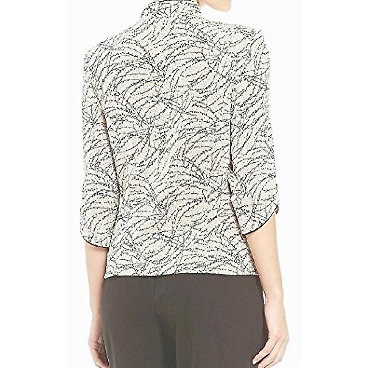 Alex Evenings Women's Plus Size Printed Mandarin Neck Twinset Tank Top and Jacket, White/Black, 1X