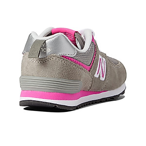 New Balance Baby Girls 574 Core Bungee Sneaker, Grey/Pink, 2 Infant