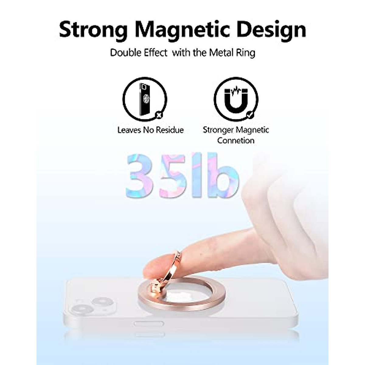 Magnetic Phone Grip (MagGo) Removable Phone Holder Stand Adjustable Finger Ring Grip Compatible with Magsafe for All Smartphone/Case (Rose Gold)