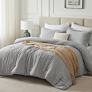 CozyLux Twin/Twin XL Comforter Set Dorm Bedding, 2 Pieces Light Grey Twin Extra Long Soft Luxury Cationic Dyeing Comforter for College, Light Gray Breathable Bed Set with 1 Comforter and 1 Pillow Sham