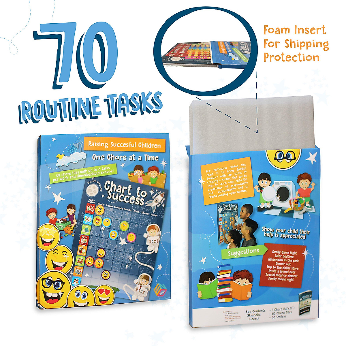 Chart to Success| Magnetic Dry Erase| Daily Routine Responsibility Chore Chart for Kids| 80 Emojis| 70 Tasks, Including Behavior and Self-Care| Fun Design for Both Boys and Girls| Raising a Star