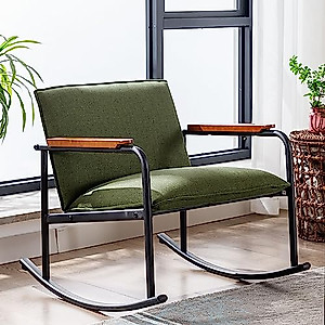 DUOMAY Modern Accent Rocking Chair Set of 2, Mid Century Upholstered Glider Rocker Armchair with Metal Base Linen Fabric Nursery Glider Chair with Wooden Grips for Living Room Bedroom, Green