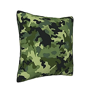 AdaNti Camo Green Print Corduroy Throw Pillow Covers Soft Square Throw Pillow Case Home Decorations for Bed Sofa Living Room 16"x16"