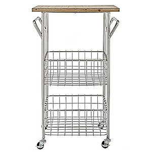 FirsTime & Co. Silver Trenton Kitchen Storage Cart, Mobile Shelving Unit Storage Utility Cart Kitchen, Bathroom, Nursery, Metal Wood, Farmhouse, 18.75 x 12.5 x 31 inches, 31 in. x 18.75 in. (70419)