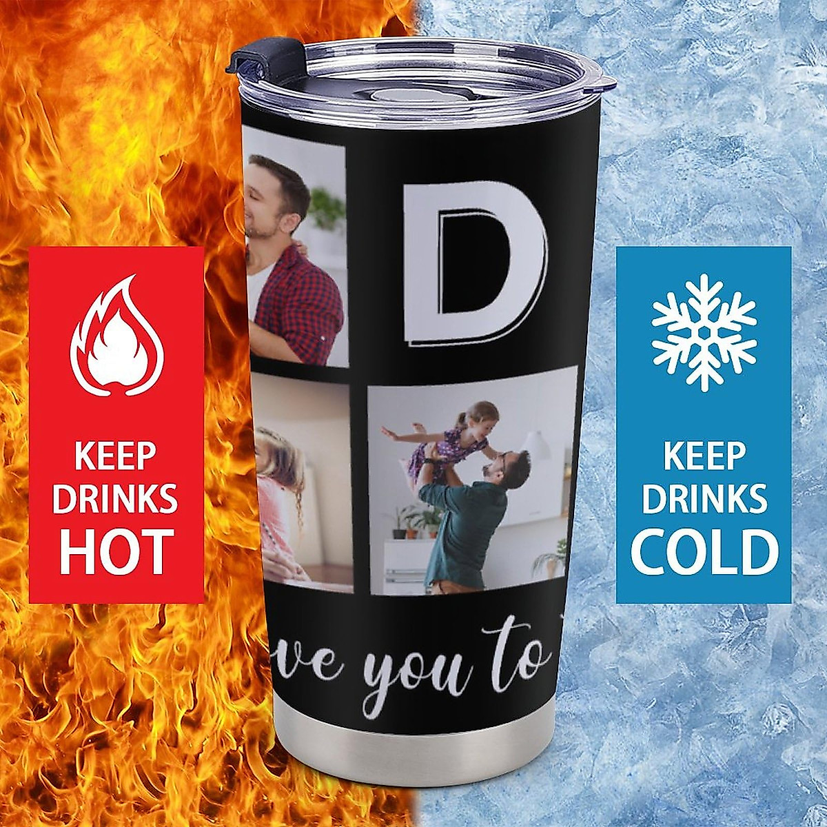 Personalized Picture Travel Tumbler for Dad Gift on Father's Day from Daughter Son Custom Coffee Mug Cup