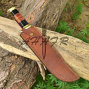 AHAFR Crocodile Dundee Bowie Knife D 2 Steel Handmade 18" Buffalo Horn Leather Handle Knife Large Hunting Bowie Knife With Leather Sheath Razor Sharp KE-0547-HK