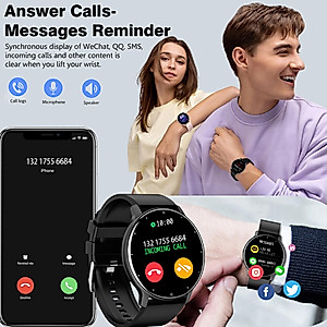 Smart Watch, 1.28'' Smart Watches for Men Women with Meassage Notification, Heart Rate Monitor Sleep Monitor, Step Calories Counter, Activity Trackers and Smartwatches for iOS Android Phones, Black