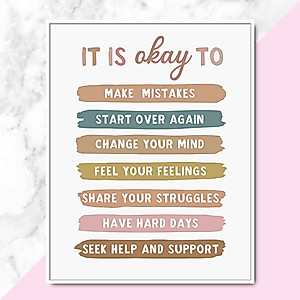 It's Okay To Make Mistakes, Boho Classroom Decor, Therapy Office Decor, Calm Corner, Anxiety, Classroom Wall Decor, School Counselor Office Decor, Be Yourself, Unframed (11x14 INCH)