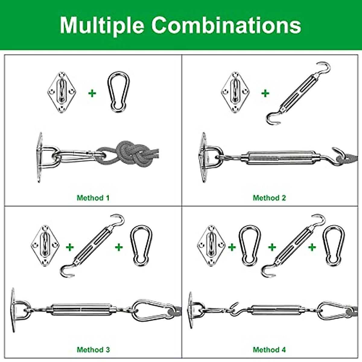 Ollieroo Shade Sail Hardware Kit for Rectangle and Square Sun Shade Sail Installation 8 Inches Silver