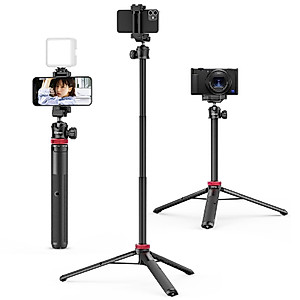 ULANZI MT-44 Extendable Phone Tripod, 59" Selfie Stick Phone Vlog Tripod Stand with 2 in 1 Phone Clip, 360° Ball Head Camera Tripod for iPhone Sony Canon Action Camera, Lightweight for Travel