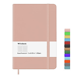 Wiisdatek Notebook Journal, Lined Hard Cover,100Gsm Premium Thick Paper with Inner Pocket for Writing Note Taking Office School,5"×8.25"(Pink)