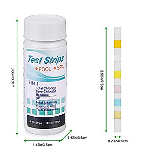 7 in 1 Pool and Spa Test Strips, 100PCS Swimming Pool Water Test Strip, Hot Tub Water Test Strips, Total Hardness, Total Chlorine, Bromine, Free Chlorine, PH, Cyanuric Acid & Total Alkalinity