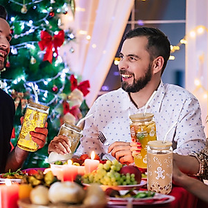 Mkhaslri 4Pcs Christmas Glass Cups with Lids and Straws,16oz Iced Coffee Cups with Lids Christmas Beer Drinking Glasses,Clear Cups Xmas Coffee Bar Accessories Gifts Home Decorations