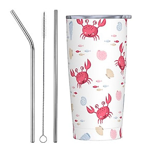 Yaxongx 20oz Tumbler Crab Shells Fishes Double Wall Vacuum Insulated Coffee Mug with Lid and Metal Straw Brush Reusable Stainless Steel Water Bottle Travel Cup Gifts for Car Ice Drinks Hot Beverage
