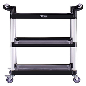 3-Tier Commercial Utility Cart with Wheels, Heavy Duty Rolling Plastic Service Cart, 390 lbs Capacity for Foodservice, Restaurant, Cleaning, Workplace (33.8'' x 16.5'' x 35.8'')