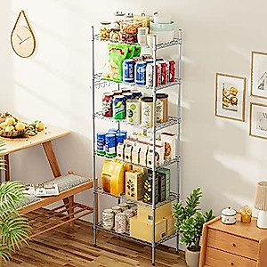 Auslar Metal Storage Shelves 6 Tier Wire Shelving Unit - Metal Racks for Storage with Adjustable Level Feet and Hanging Hooks, Chrome, Grey (24.26" L x 11.5" D x 63" H)