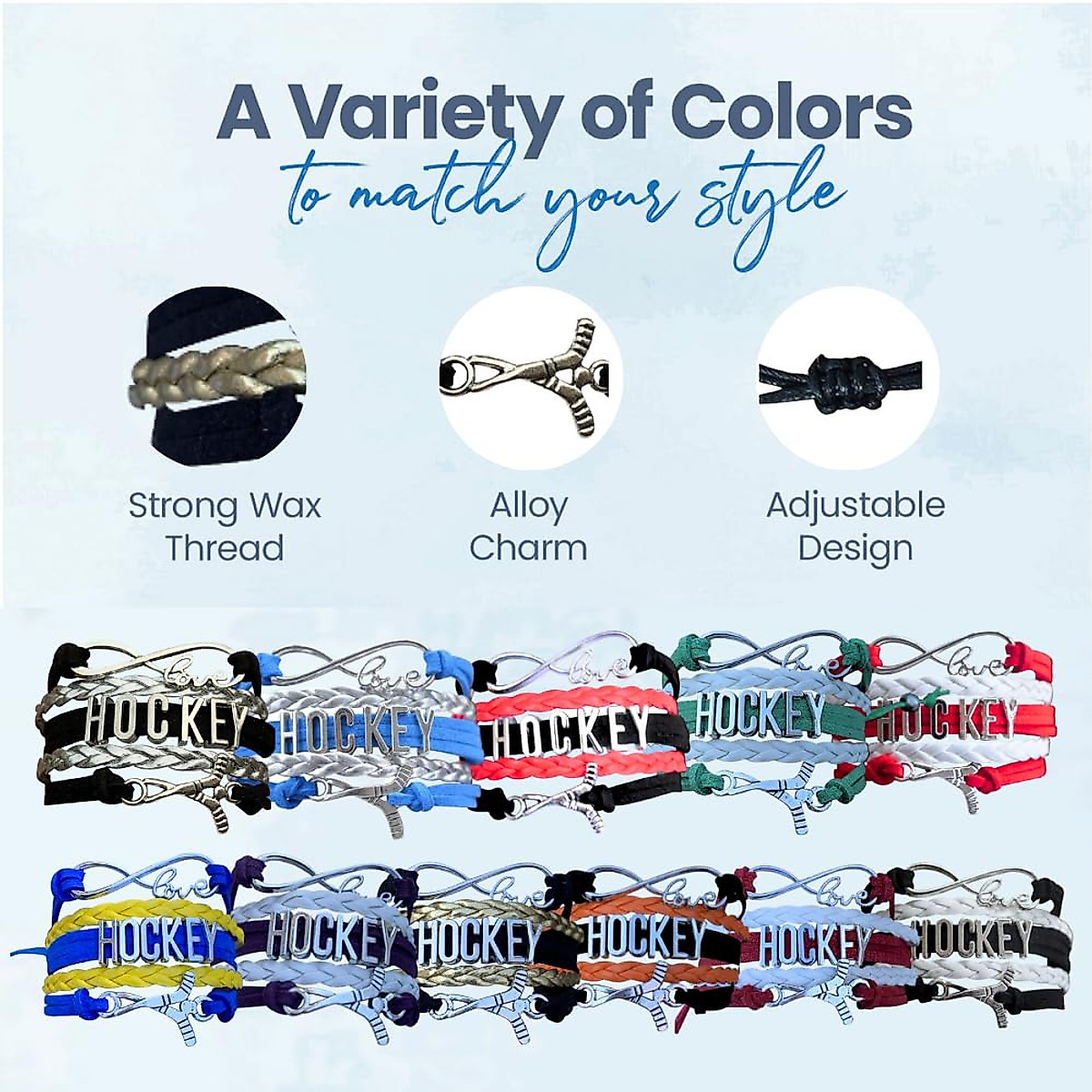 Sportybella Hockey Stick Charm Bracelet (Black/Gold) - Adjustable Bracelet for Women, Teens and Girls