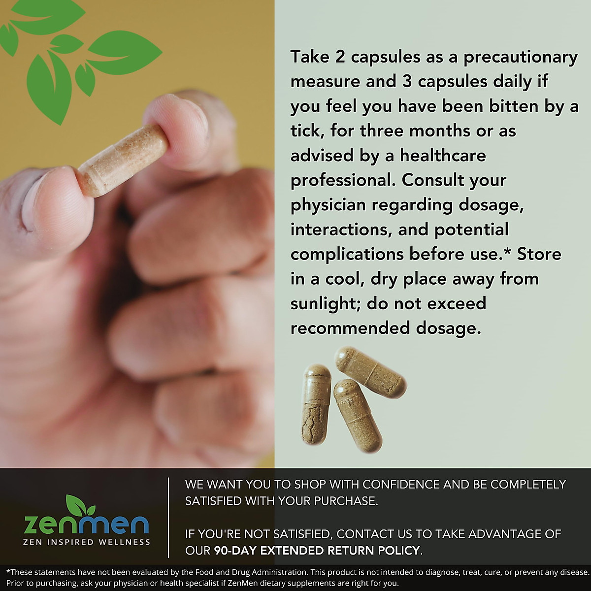 Zenmen Tick Immune Support Supplement - Improved Formula - Japanese Knotweed, Cat's Claw, Chinese Skullcap, Cryptolepis Sanguinolenta, Sweet Wormwood - 90 Vegan Capsules, Made in The USA