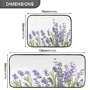 ALAZA Lavender Flower Watercolor 2 Piece Kitchen Rug Floor Mat Set Runner Rugs Non-Slip for Kitchen Laundry Office 20" x 28" + 20" x 48"