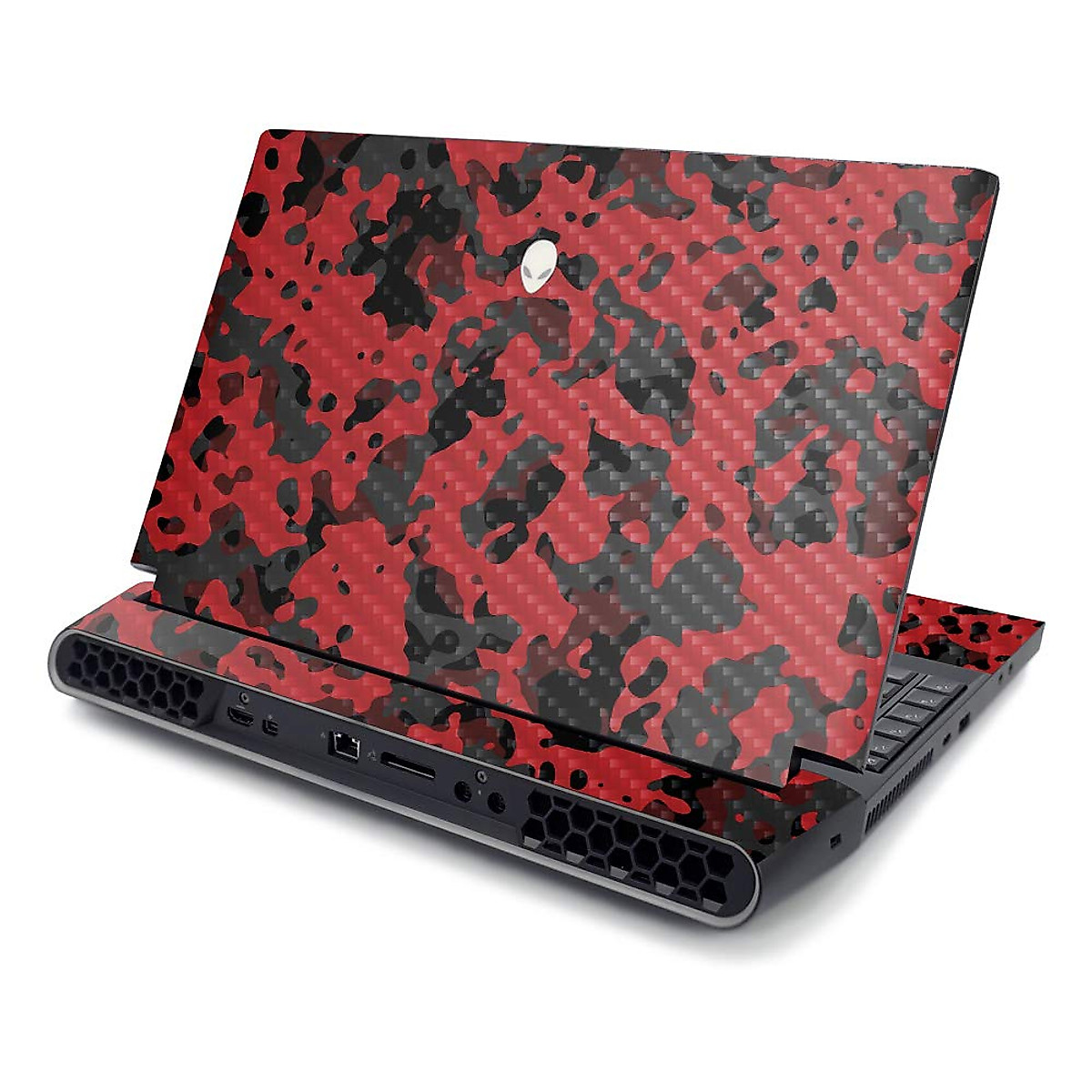MightySkins Carbon Fiber Skin Compatible with Alienware Area-51M 17" (2019) - Red Modern Camo | Protective, Durable Textured Carbon Fiber Finish | Easy to Apply and Change Style | Made in The USA