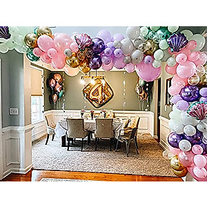 GIHOO 150pcs Mermaid Tail Balloon Garland Arch Kit, Mermaid Theme Girl Birthday Party Decorations Under the Sea Mermaid Balloons Baby Shower Party Supplies
