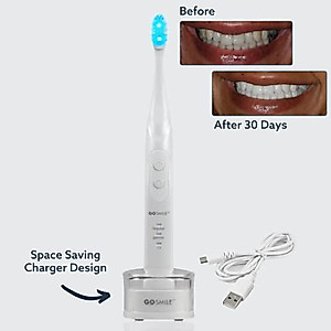 GO SMILE Sonic Pro Professional Blue Light Teeth Whitening System - Rechargeable Toothbrush, Dentist Recommended Luxury Enamel Whitening Toothpaste & Stain Removing Gel - No Tooth Sensitivity, White