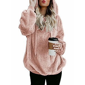 Dokotoo Womens Fleece Hoodies Loose Cozy Soft Warm Casual Solid Sweatshirts Fuzzy Sweater Sweatshirt Sherpa Pullovers Outerwear Fashion Hooded Pink Small