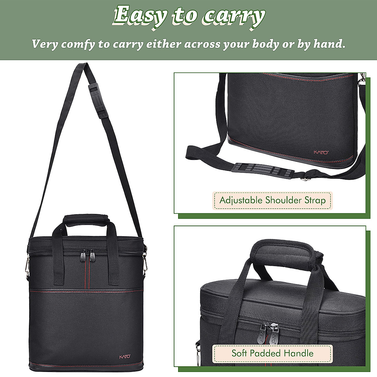 Tirrinia Insulated Wine Gift carrier - 3 Bottle Travel Padded Wine Carry Cooler Tote Bag with Handle and Adjustable Shoulder Strap, Black