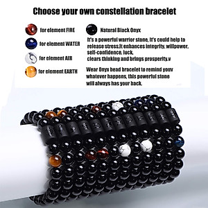 Jade cabbage Couple Bracelet for Men Women 12 Constellation 8mm 10mm Natural Black Onyx Bead Bracelet Distance Friendship Prayer Blessing Bracelet Gifts 6.5"