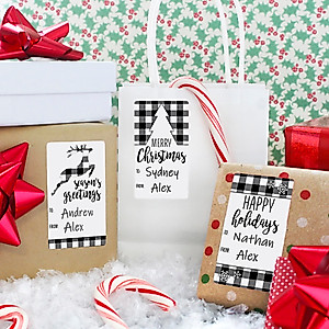 Black and White Plaid Christmas Gift Tags, 75 Gift Wrap Tags, Buffalo Plaid Wrapping Paper Supplies, Peel and Stick Christmas Gift Tags