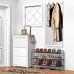 Coonoor 3-Tier Long Shoe Rack Storage for Wide Shoe Shelf Organizer,Black