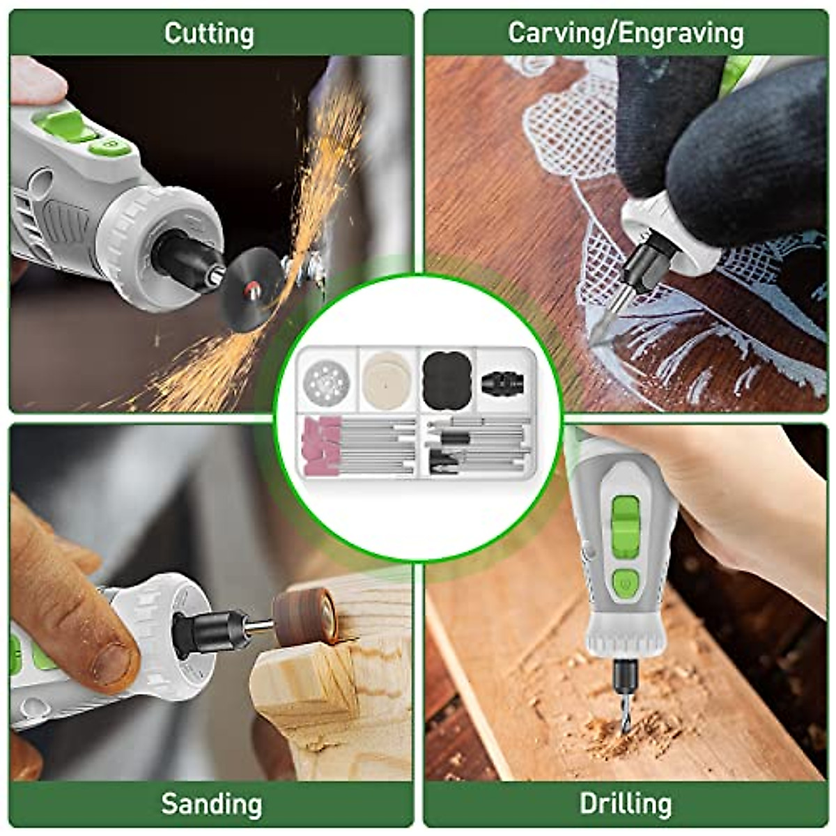Huepar Tools Cordless Rotary Tool 8V,138pcs Accessories include MultiPro Keyless Chuck, 5 Variable Speed 5000-30000RPM Power Rotary Tool Kit for Dog Nail, Crafting Projects and DIY Creations - RT8