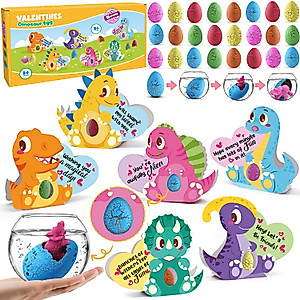SURCVIO 24 Pack Valentines Day Gifts for Kids, Dinosaur Egg with Dinosaur 3D Greeting Cards for Kids, Valentine's Day School Prize Party Favor, Classroom Exchange Gift Set