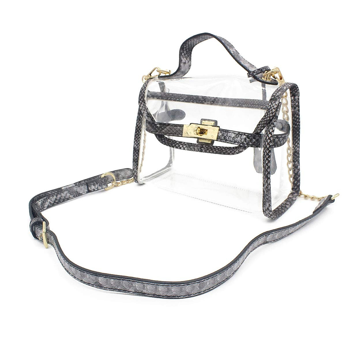 2-in-1 Snake Print Handbag Clear Stadium Shoulder Bag with Conceal Clutch Tote Bag Crossbody Purse