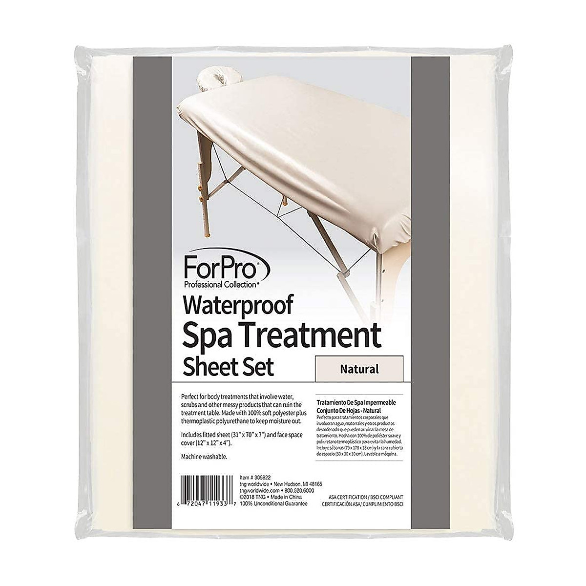 ForPro Professional Collection Waterproof Massage Table Cover, Protective Spa Treatment Sheet Set for Massage Tables, Machine Washable, includes Massage Fitted Sheet and Face Rest Cover, Natural
