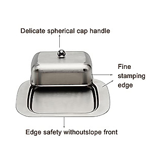 Butter Dish Stainless Steel Butter Dish with Lid Classic 2-piece Design Butter Keeper Cheese Butter Container Butter Cheese Storage Box Rectangular Butter Tray(Silver)
