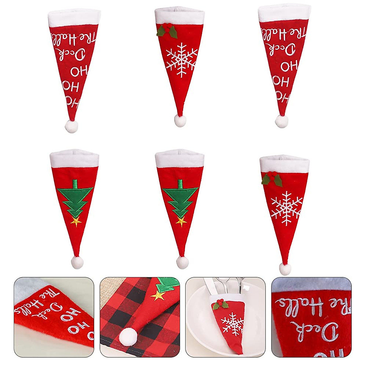 FARUTA 6Pcs Christmas Santa Hats Silverware Holders, Christmas Tableware Knife Fork Spoon Holder for Xmas Party Dinner Utensil and Flatware Organizers Decorations Supplies