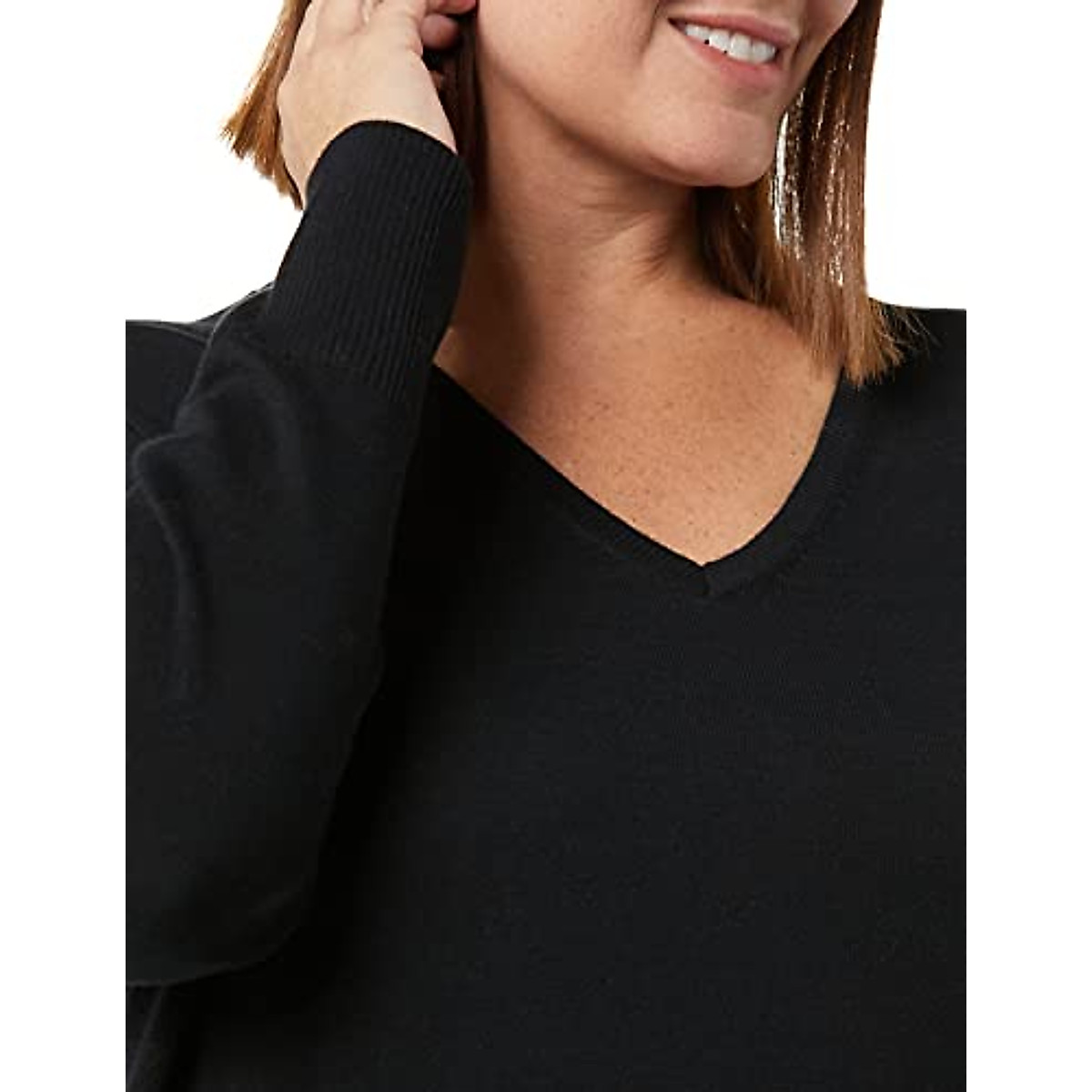 Amazon Essentials Women's Lightweight Long-Sleeve V-Neck Tunic Sweater (Available in Plus Size), Black, Large