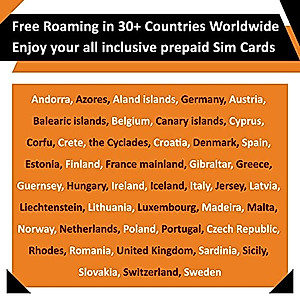 Orange Holiday Europe Prepaid SIM Card Combo Deal 30GB Internet Data in 4G/LTE (Data tethering Allowed) + 120min International Calls + 1000 Texts / 14 Days from Europe to Any Country World