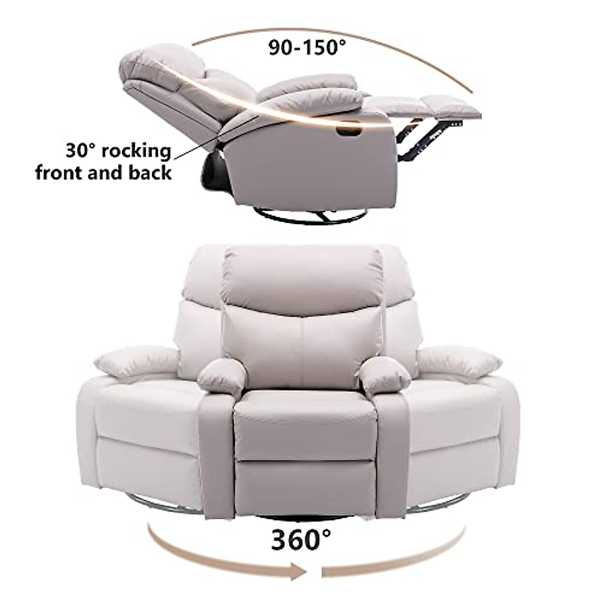GNMLP2020 Rocker Swivel Recliner Chair, Rocking Recliner Chair Made of Microfiber Technical Leather,Manual Small Recliner Easy to Operate The Recline -Beige