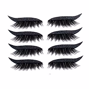 Eyelash Stickers Reusable Eyeliner and Eyelash Stickers 4 Pairs Reusable Eyelid And Eyelash Stickers Makeup Stickers Instant Outline Easy Quick Application -Women Make Up Eyeliner Stickers (Black)