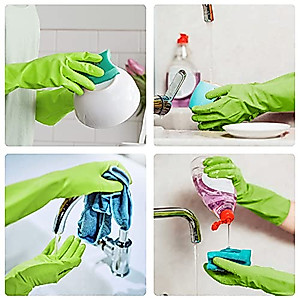 Disfore Rubber-Gloves Dishwashing Gloves for Cleaning-Kitchen - 2 Pairs of Durable and Reusable Kitchen Gloves，Long Sleeve Waterproof Household Cleaning Gloves for Washing Dishes (Medium Green)