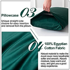 KAKABELL Duvet Cover Set 100% Egyptian Cotton Premium 3 Piece Bedding Set Portable Openings-Luxury Soft and Cozy All Season Comforter Cover,with 8 Corner Ties 90x106 Inches-(Dark Green, King)