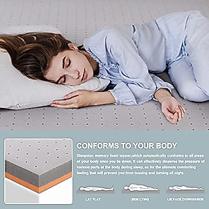 Sleepmax 3 Inch Memory Foam Mattress Topper Queen, Bamboo Charcoal and Copper Infused Mattress Topper for Pressure Relief, Double Sides Foam Mattress Pad Premium Bed Topper with Ventilated Design