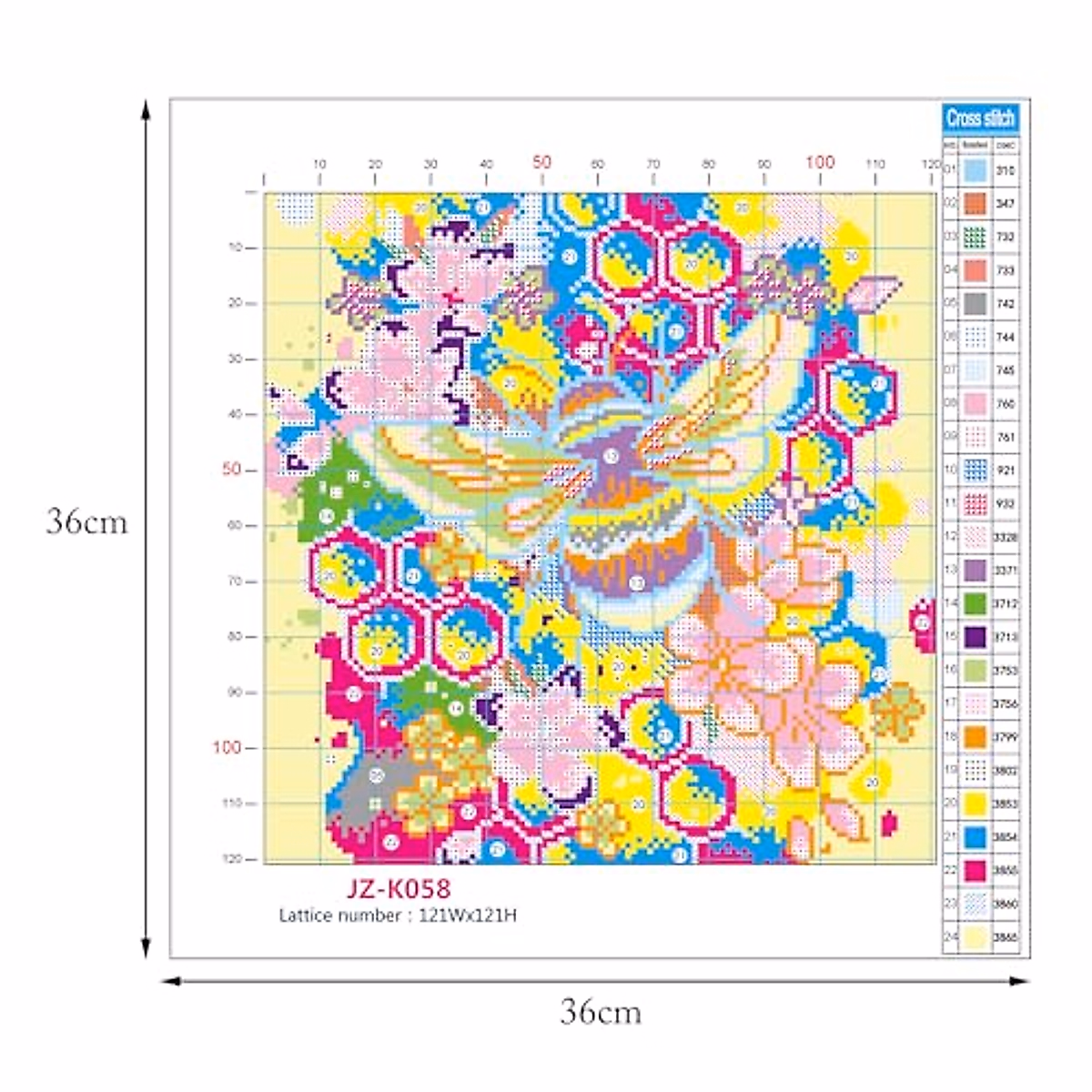 YMJD DIY Cross Stitch Embroidery Kit, 11CT Printed Embroidery Kit DIY Cross Stitch Embroidery Kit – Bee 36 x 36 cm
