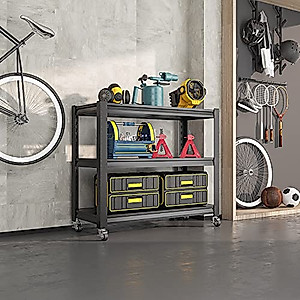 BYNSOE Garage Shelving Heavy Duty Storage Shelves for Garage Storage Rack Adjustable 3 Tier Metal Shelving Basement Garage Storage Shelves (3-Tier)