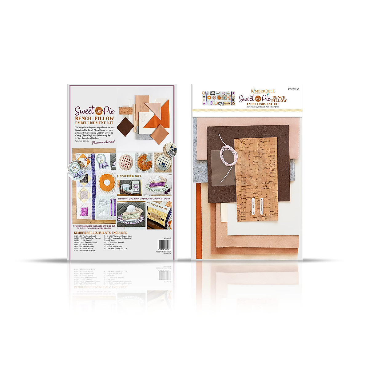 Kimberbell Embellishment Sweet As Pie Bench Pillow Kit: (15Pcs) Includes: Cork, String Leather, Felt, Flexi Foam, Vinyl, Pins, Pair with Bench Pillow Machine Embroidery Design KD5118