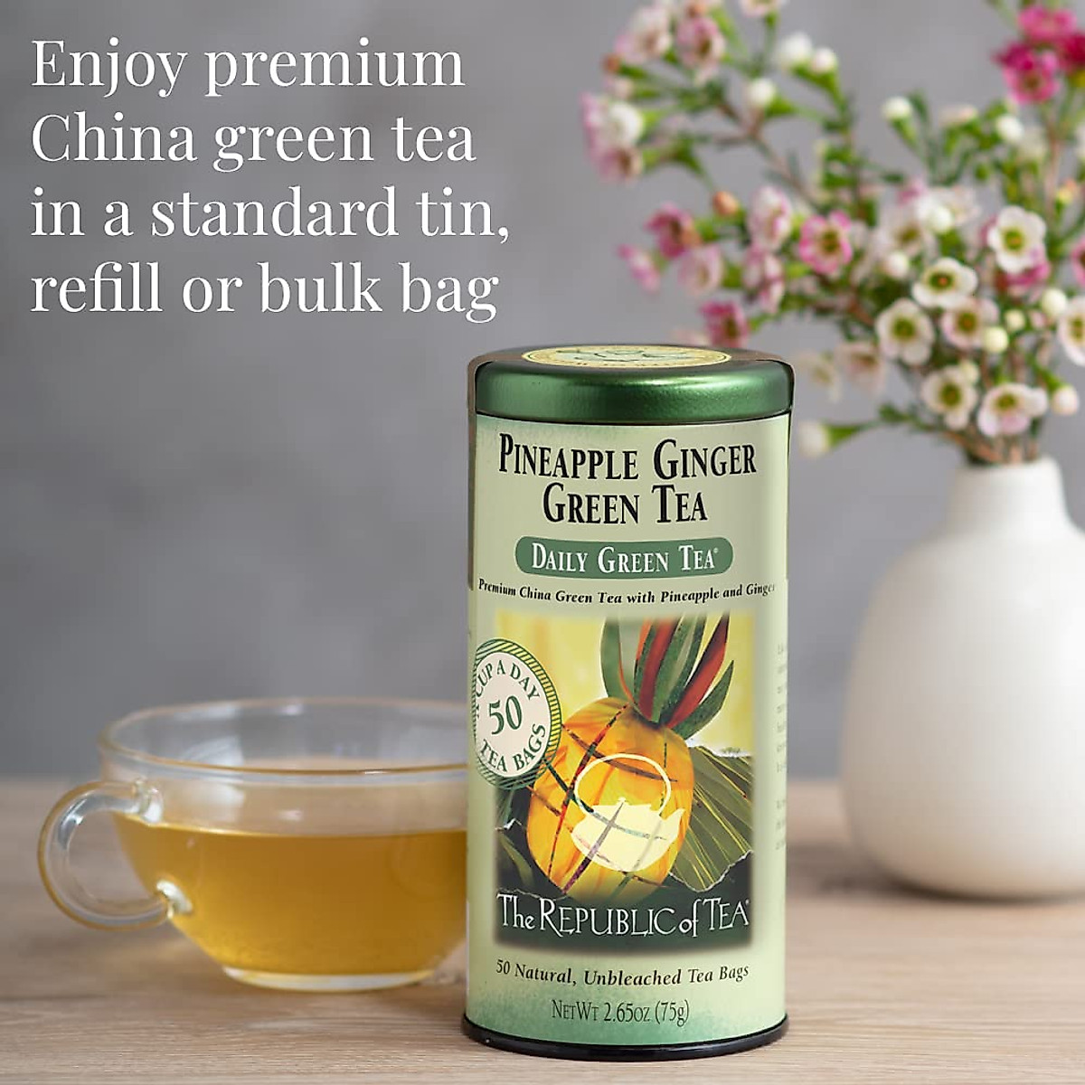 The Republic of Tea – Pineapple Ginger Daily Green Tea, 50 Tea Bag Tin
